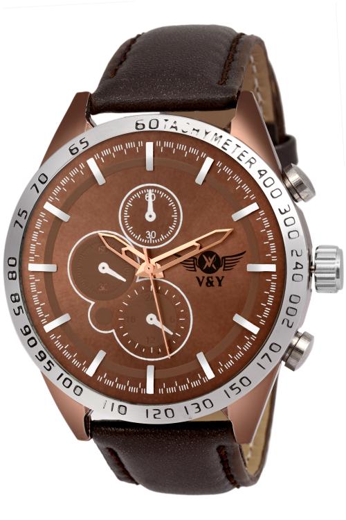 Buy V&Y Brown New Designer Dial & Tachy Meter Case With Leather Strap ...
