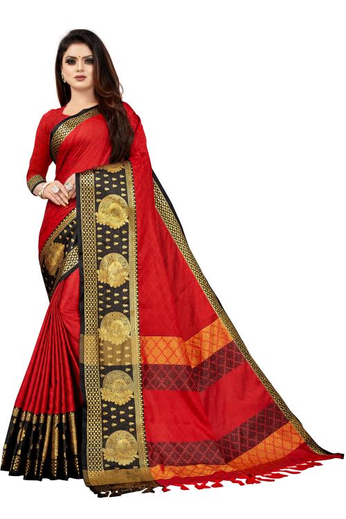Buy Selrina Fashion Women RED Checkered 100% Cotton Saree Online at ...