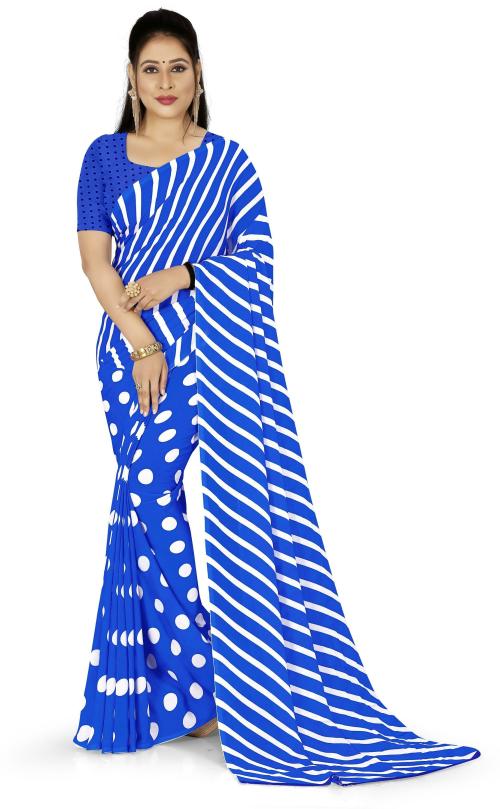 Buy Anand Women Blue Striped Georgette Single Saree Online at Best ...
