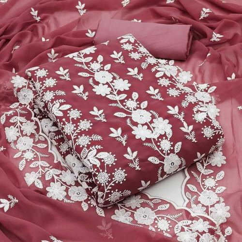 Buy PANZORA Women Maroon Embroidered Georgette Unstitched Salwar Suit ...