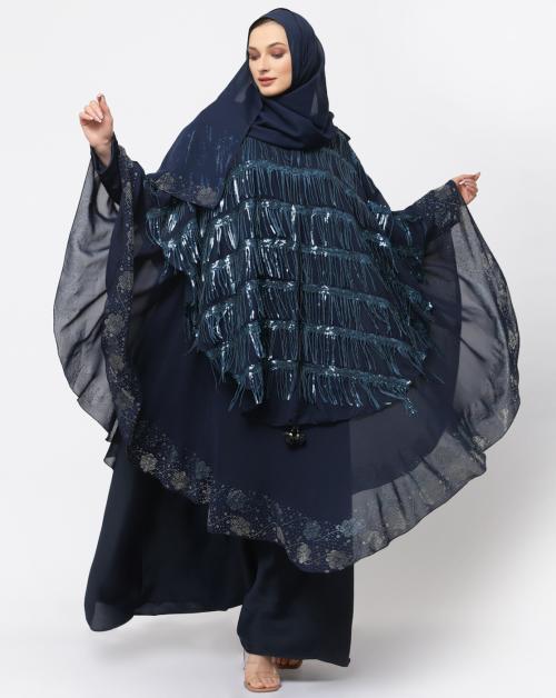Buy Klotthe Women Blue Embellished Burqa With Scarves Online at Best ...