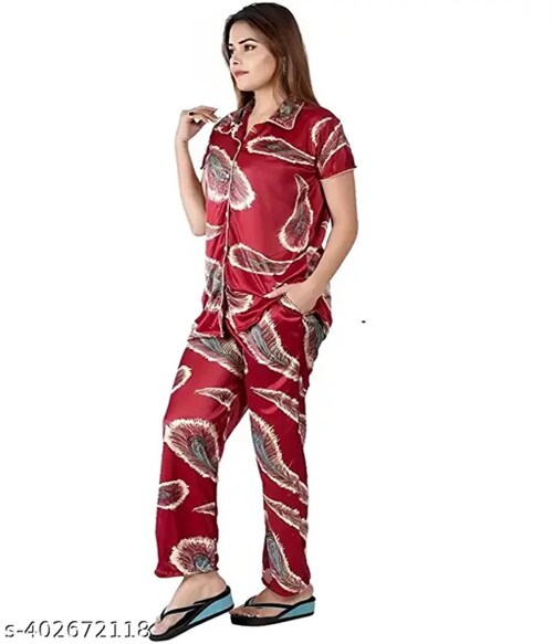Buy LRT rending Printed Stretchable Satin Night Suit/Shirt Pajama ...