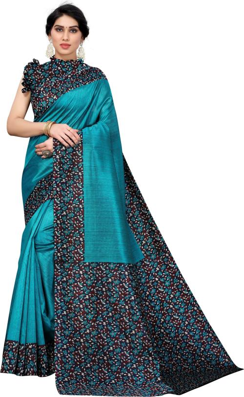 Buy Aadvika Women Blue Printed Art Silk Single Saree With Blouse Piece ...