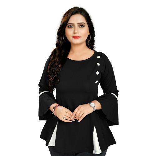 Buy Domadiya Women's Polyester Lurex Blend Bell Sleeves Top (Black-S ...