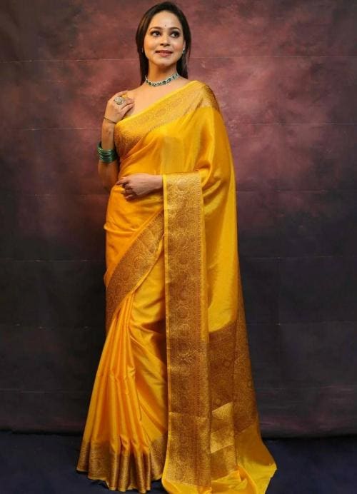 Buy ZILVIRA Women JACQUARD Woven Design Work YELLOW Color Saree For ...