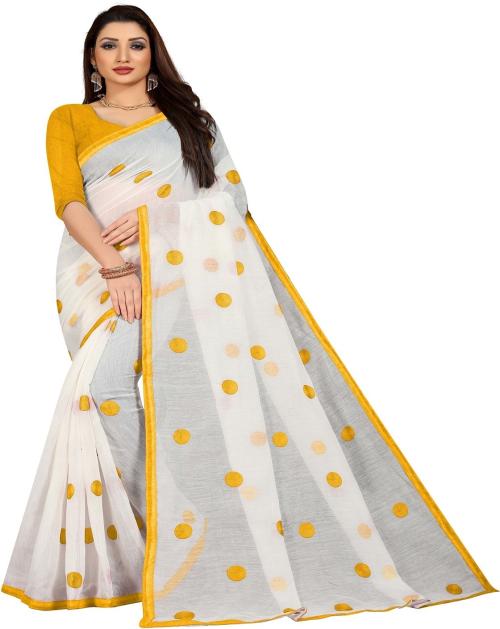 Buy Lady Raiment Embroidered Chanderi Cotton Blend Saree (White) Online ...