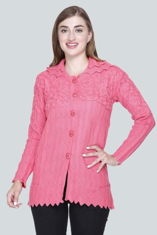 Buy Curious Fashion Women Pink Embroidered Acrylic Blend Sweater Online ...