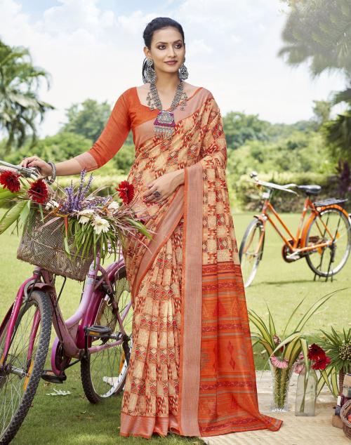 Buy Satrani Polycotton Orange Color Saree with Blouse piece | sarees ...