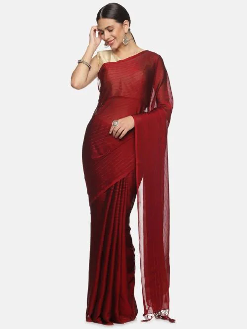 Buy Kancheepuram Kalakshetra Silks Devil Red Saree With Blouse Piece ...