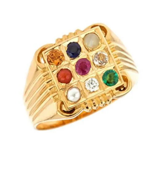 Buy CEYLONMINE GOLD PLATED NATURAL NAVRATAN ADJUSTABLE RING FOR WOMEN ...