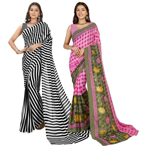 Buy Anand Women Multicolor8 Self Design Pattern Georgette Pack of 2 ...