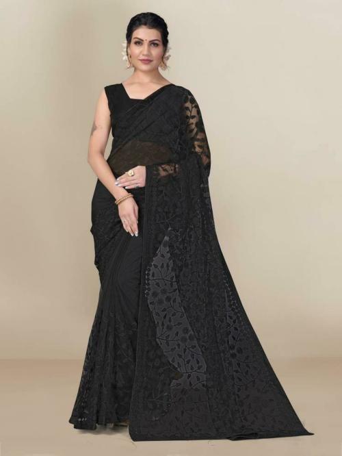 Buy vairagee Women Black Self Design Net Saree Online at Best Prices in ...