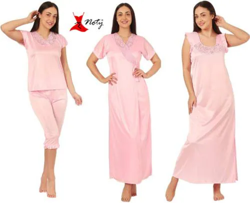 Buy Noty Women's- Nightwear Set- Nighty/Robe/Top/Capri- Satin Fabric- 4 ...