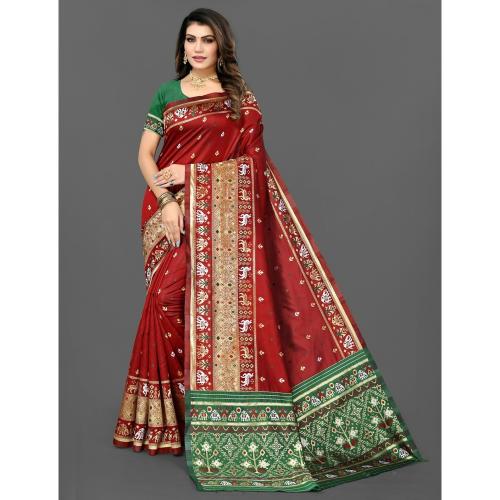 Buy Marabout Red Color Patola Silk Saree Online at Best Prices in India ...
