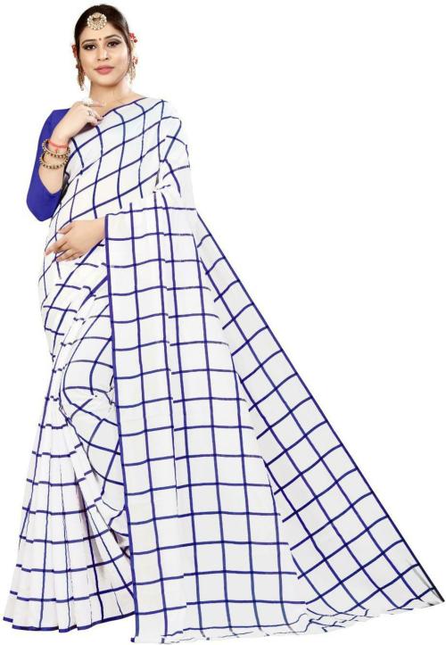 Buy Today Deal Women White Checkered Silk Blend Single Saree Online at ...