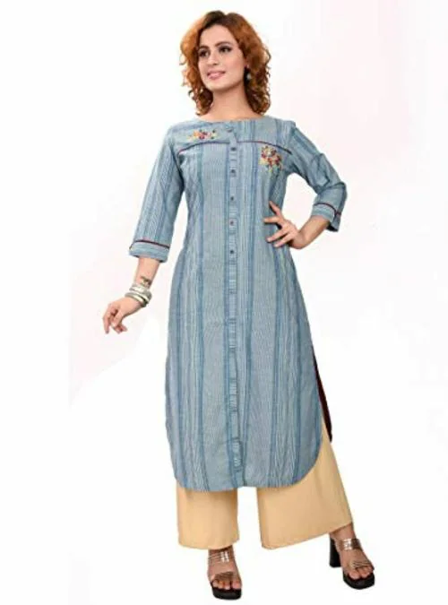 Buy RSK Ethnic Wear Women Blue Embroidered Cotton Straight Kurti - XXL Online at Best Prices in ...
