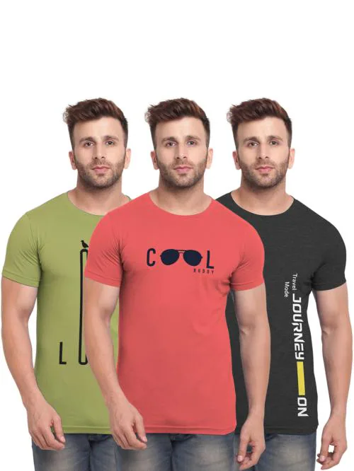 Buy BULLMER Men Multicolor Cotton Blend Printed Pack of 3 T-shirt T ...
