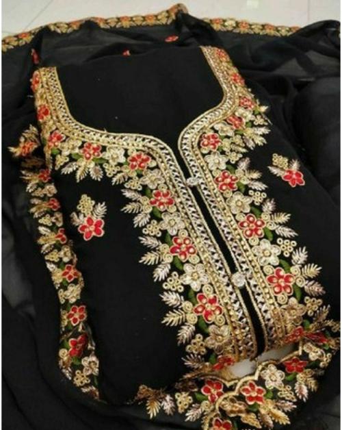 Buy ICCIT FAL Women Black Embroidered Georgette Salwar Suit Material ...