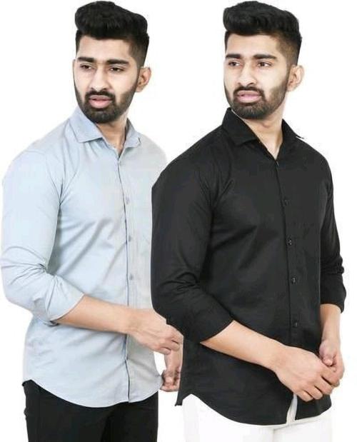 Buy BOUGHT FIRST Solid Regular Fit Combo of 2 Shirt for Men's, Stylish Full Sleeves Pure Cotton ...