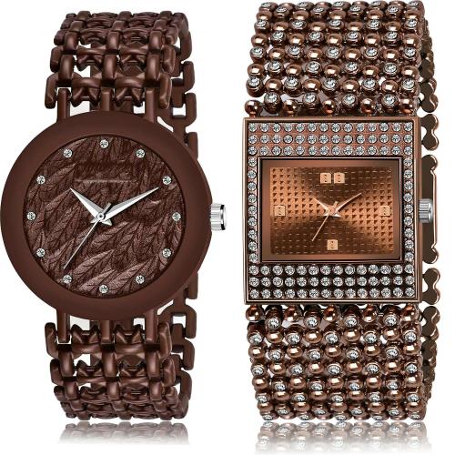 Buy NEUTRON Modish Exclusive Chain Bracelet Diamond Brown Colour Analog Metal Belt 2 Watch Combo ...