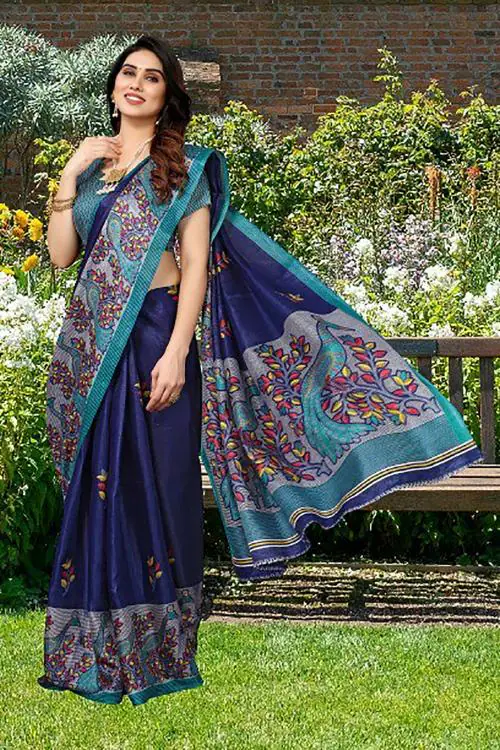 Buy Gugaliya Women Naughty Navy Animal Print Cotton Blend, Art Silk Saree Online at Best Prices ...