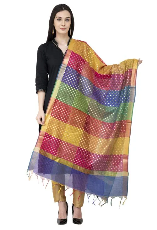 Buy A R Silk Multi Box Gold print Fancy Dupatta Multi Color Color ...