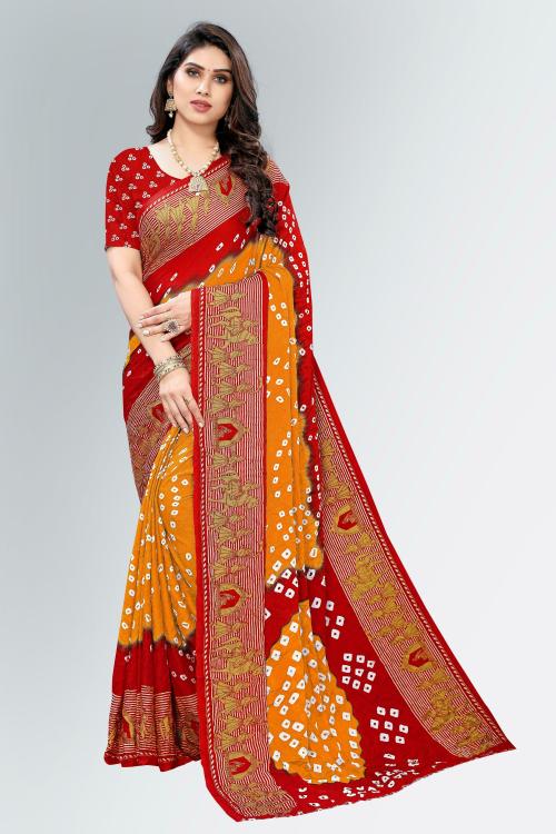 Buy sareya veela Bandhani Women Red and Yellow Printed Cotton Blend ...