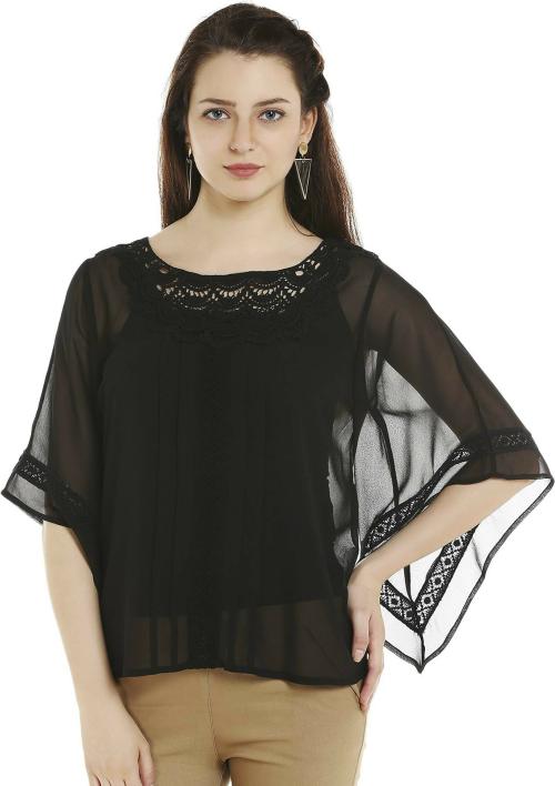 Buy 109F Women Black Solid Polyester Top Online at Best Prices in India ...