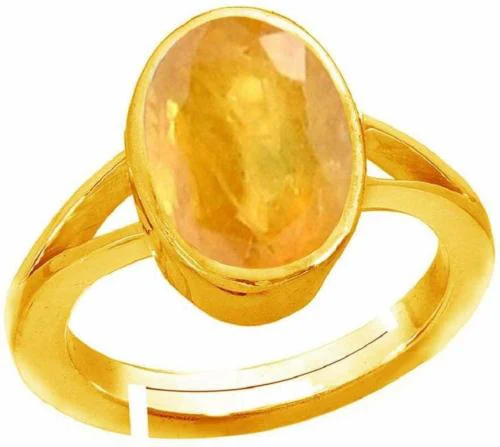 Buy Chopra Gems & Jewellery Gold Plated Brass Yellow Sapphire Pukhraj Gemstone Ring (Men, Women ...