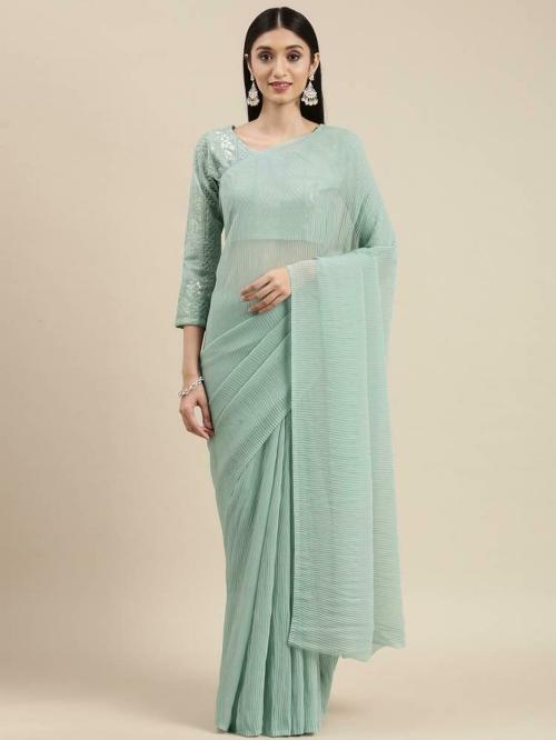 Buy vairagee Women Light Green Plain Georgette Saree Online at Best ...