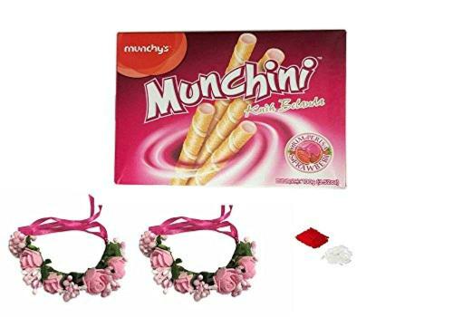 Buy LOOPS N KNOTS Floral Rakhi with Munchys Munchini Strawberry Flavour ...