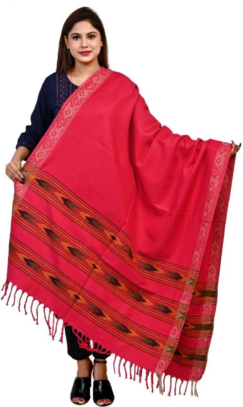 Buy FusFus Women Pink Woven Wool Shawl - Free Size Online at Best ...