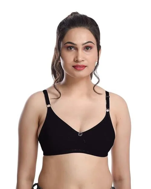 Buy MISSVALENTINE Women's nonpadded fullcoverage Plain Cotton Bra-Fortune-Black-(46) Pack of 1 ...