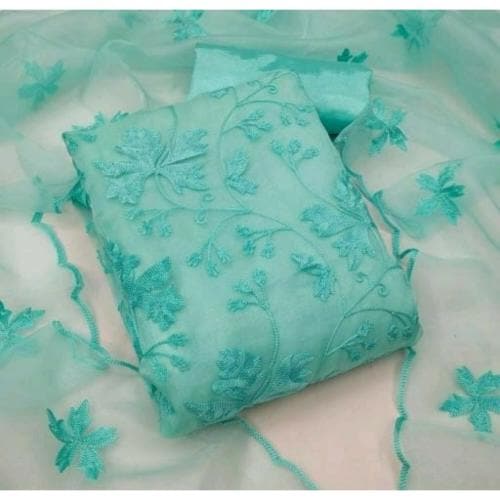 Buy GURHAL Embroidered Organza Unstitched Dress Material Sea Green ...