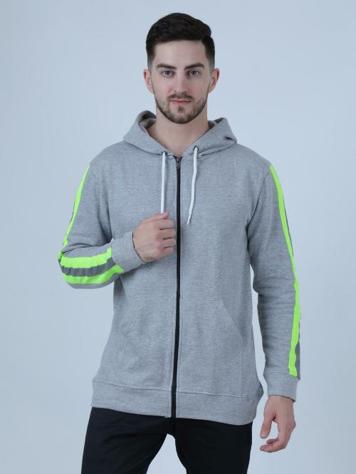 Buy PAUSE Grey Solid Hooded Slim Fit Full Sleeve Men's Sweatshirt ...