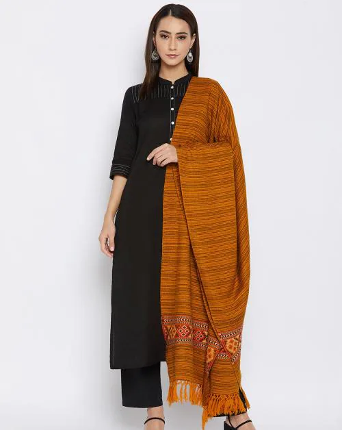 Buy Vero Amore Women's Mustard Kullu Design Jacquard Shawl has a ...