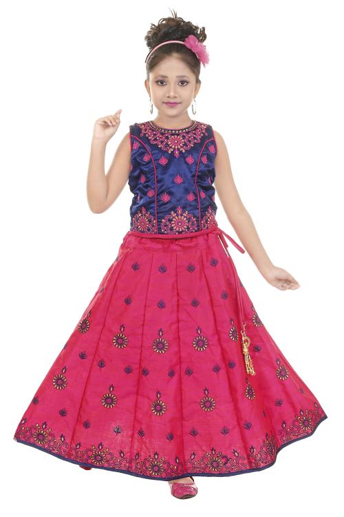 Buy Burbn Girls Party Wear Lehnga Choli Set Pink Online at Best Prices ...