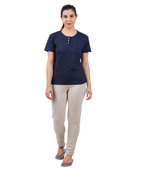 Buy Comf merchi - Women's Nightwear set- Navy Blue with Ivory set- XL ...