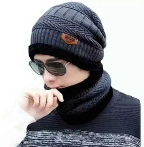 Buy Arsha Lifestyle Unisex Grey Solid Wool Beanie With Muffler Set (Free Size) Online at Best ...