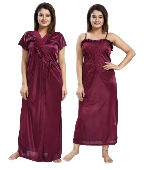 Buy Glam World Satin Purple Satin Nighty Set - Free Size Online at Best ...