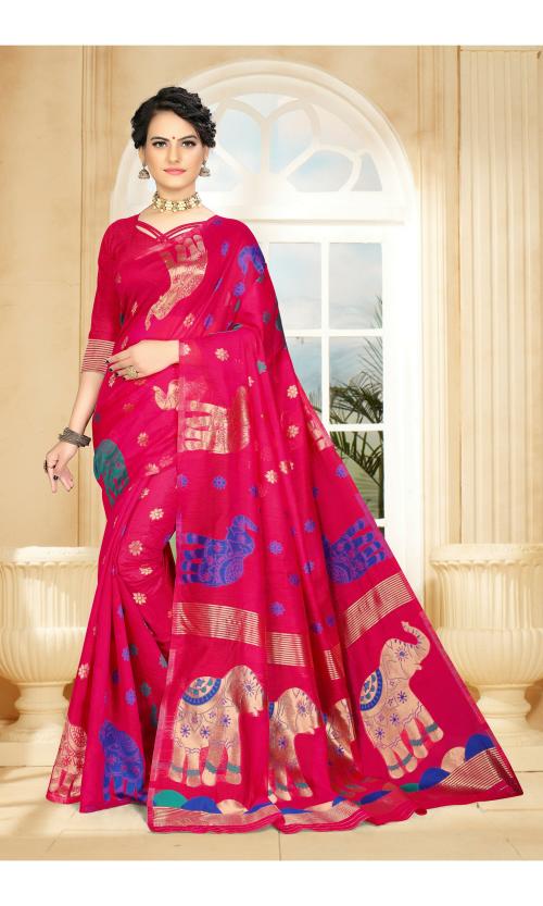 Buy NOPSE Women's Cotton Designer Jamdani Saree (Gajgamini Pink) Online ...