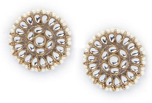 Buy Aviksha Creations Gold-Plated Alloy Big Stud Earring Kundan Pearled ...
