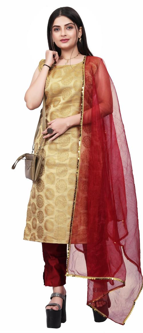 Buy sukhnath creation Women's Silk Blend Beige Straight Kutra, Pant ...