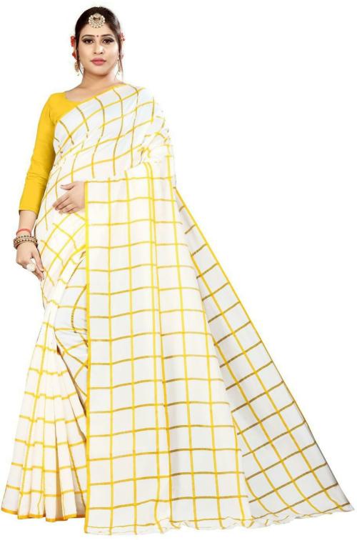 Buy Today Deal Women White Checkered Silk Blend Single Saree Online at ...