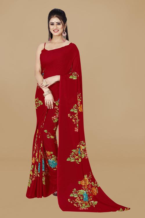 Buy Anand Women Red Self Design Pattern Georgette Single Saree Without ...