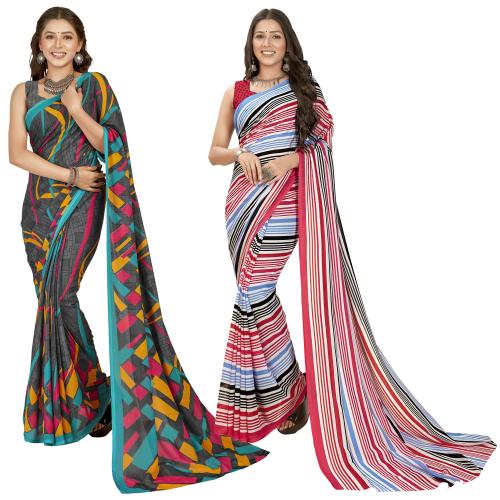 Buy Anand Women Multicolor4 Self Design Pattern Georgette Pack of 2 ...