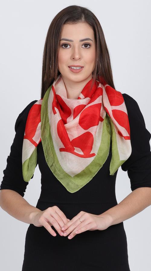 Buy Cashmere Craft Pure Silk Printed Red with Green Border Scarf/Wrape ...