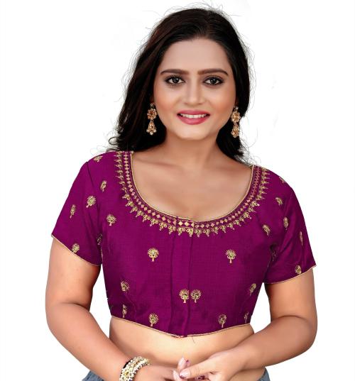 Buy Jay Pal Women Purple Embriodered Art Silk U-Neck Blouse Online at ...