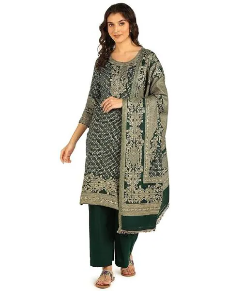 Buy Jayri Women's Cottswool Unstitched Kurta & Palazzo Kani Jamawar ...