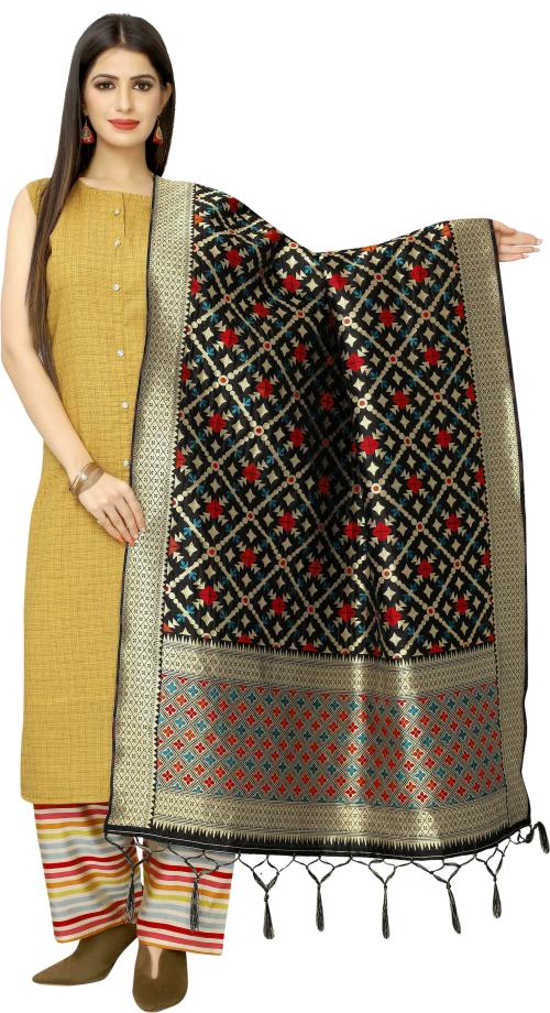 Buy HYPHORIA Women Black Silk Blend Woven Design Dupatta Online at Best ...